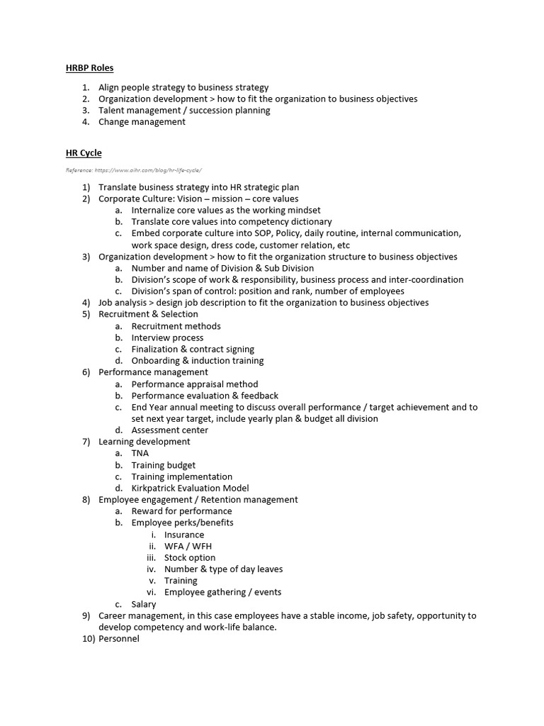 HRBP Scope of Work | PDF