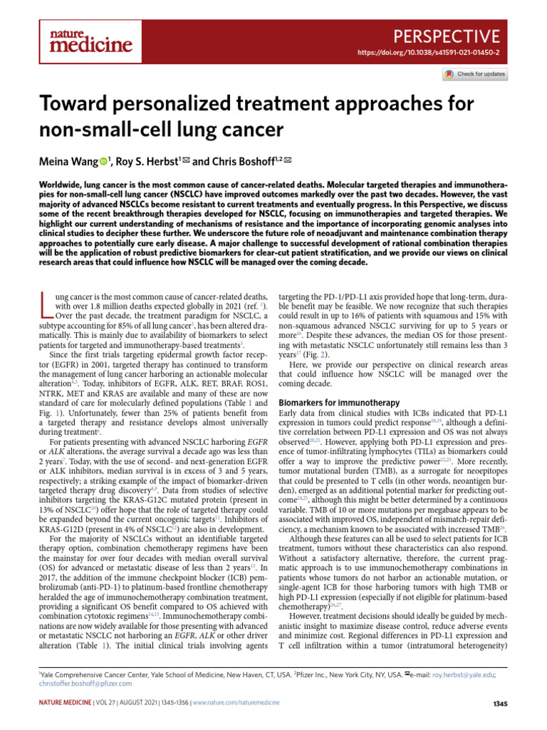 Toward Personalized Treatment Approaches For Non-Small-Cell Lung Cancer | PDF