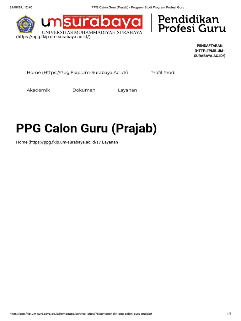 PPG Calon Guru (Prajab) - Program Studi Program Profesi Guru | PDF