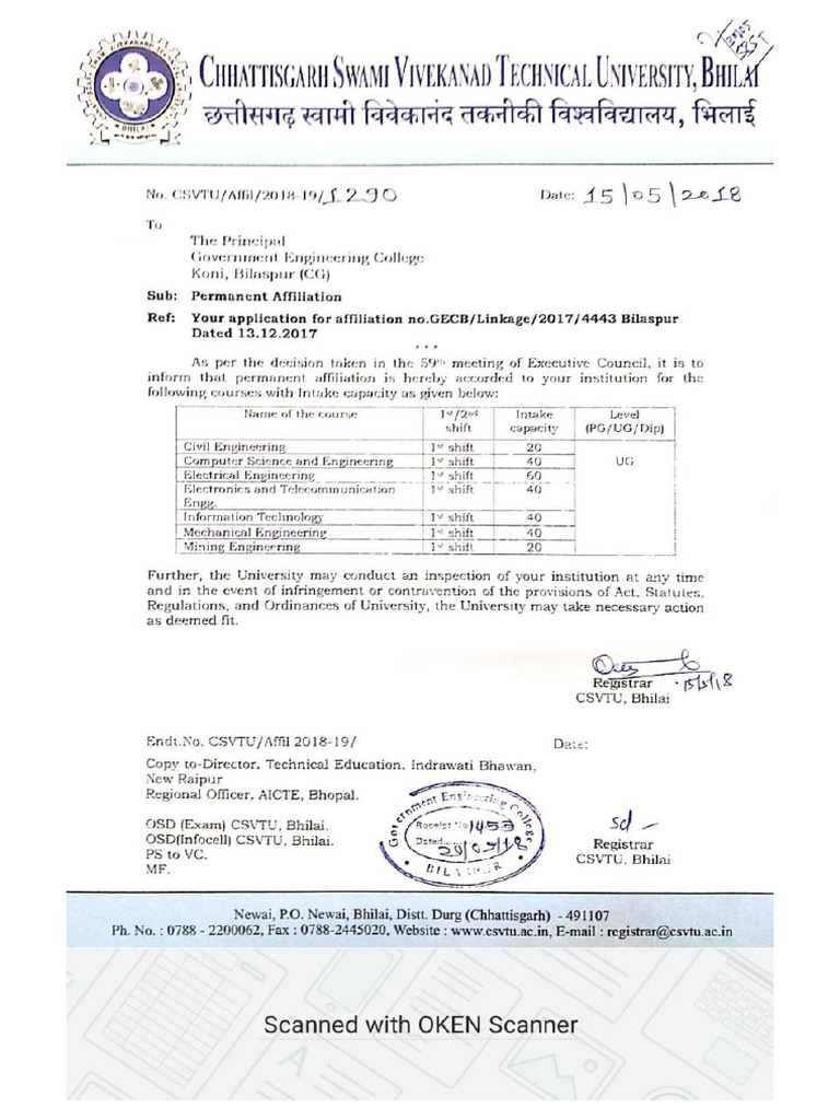 CSVTU Parmanent Affiliation | PDF