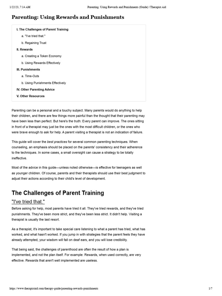 Parenting - Using Rewards and Punishments (Guide) - Therapist Aid | PDF