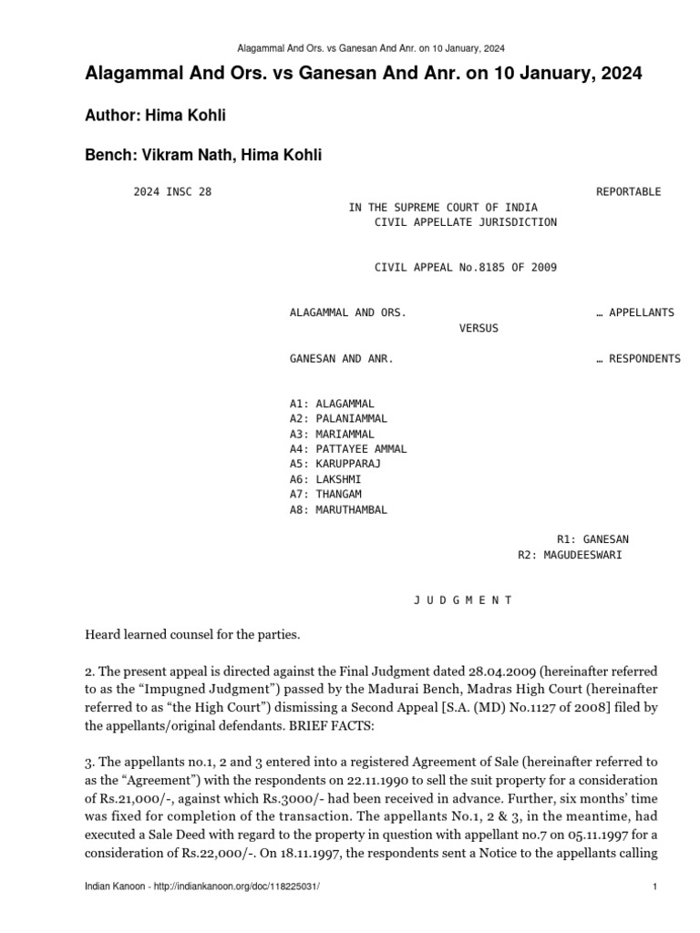 Supreme Court Ruling: Alagammal vs Ganesan | PDF | Lawsuit | Judgment (Law)