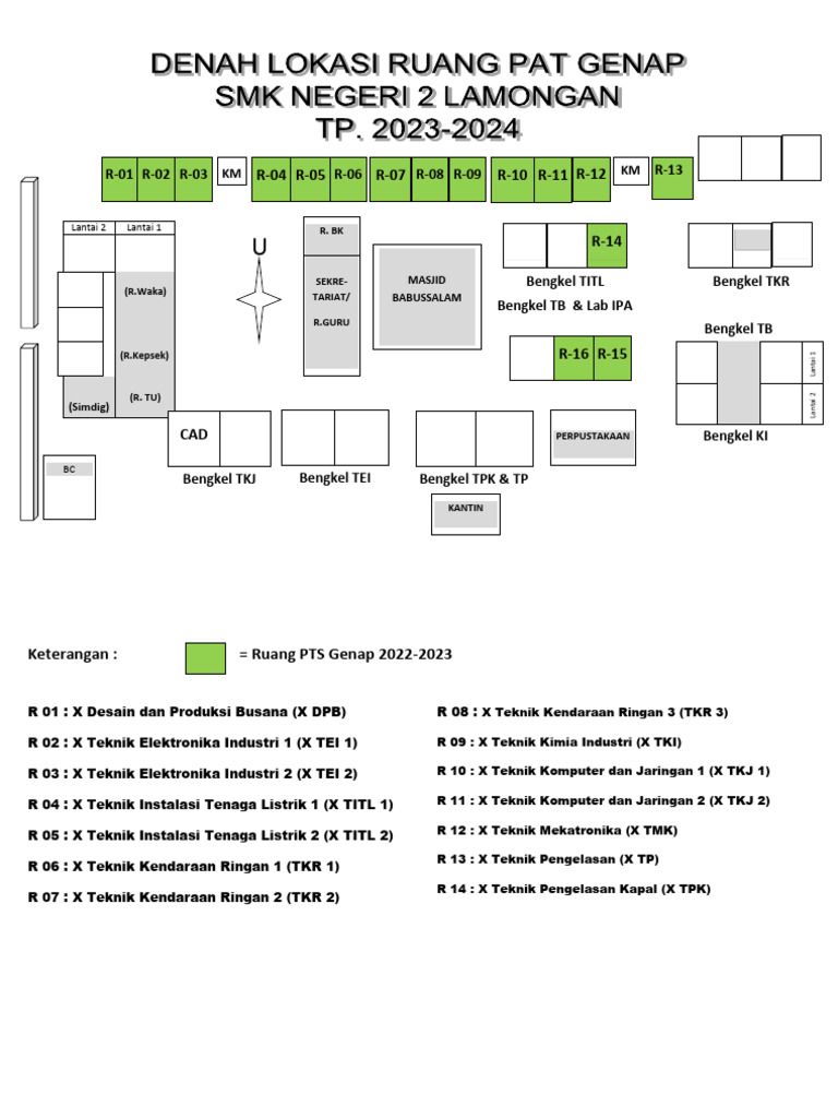 Denah Ruang Pat Genap 2023-2024 SMKN2 LMG | PDF