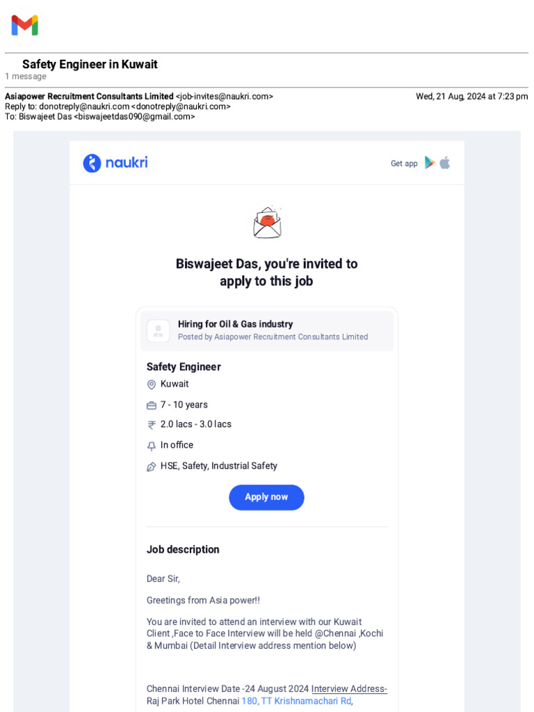 Gmail - Safety Engineer in Kuwait | PDF