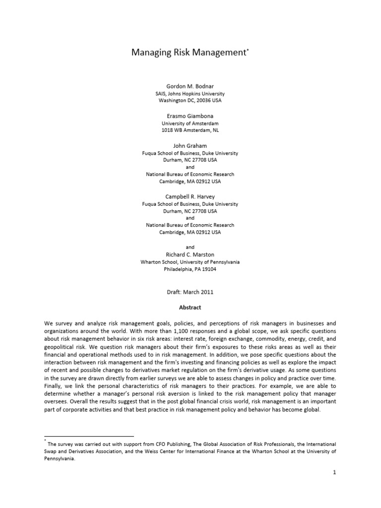 Managing Risk Management - Cam Harvey | PDF