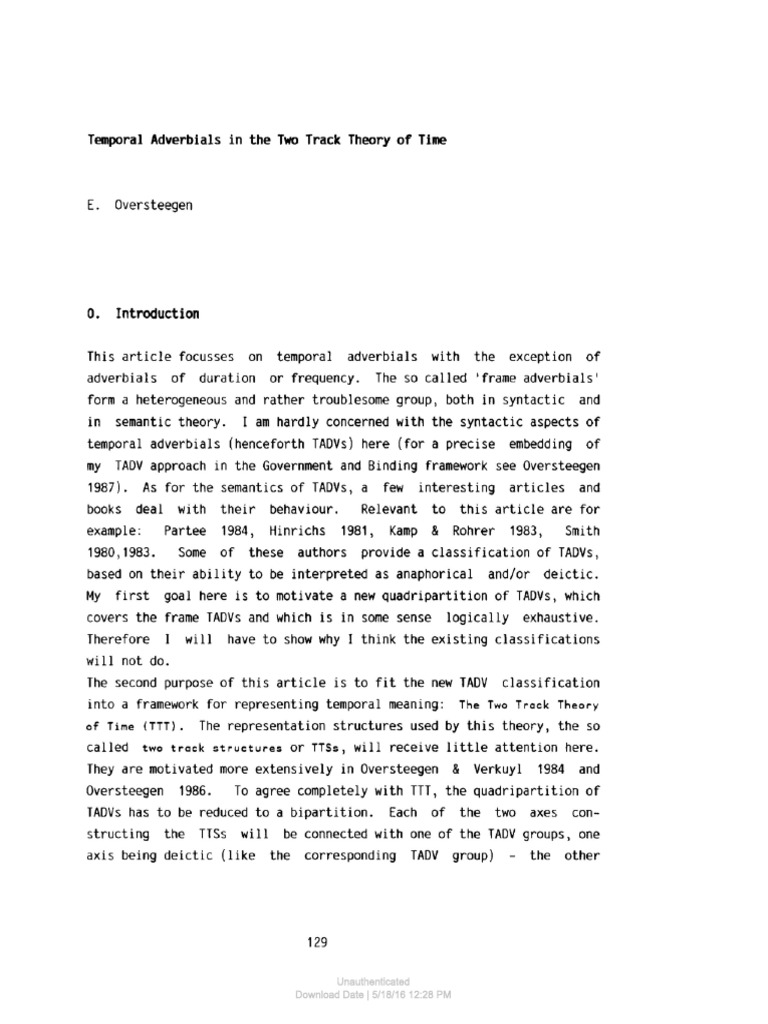 Temporal Adverbials in The Two Track Theory of Time | PDF
