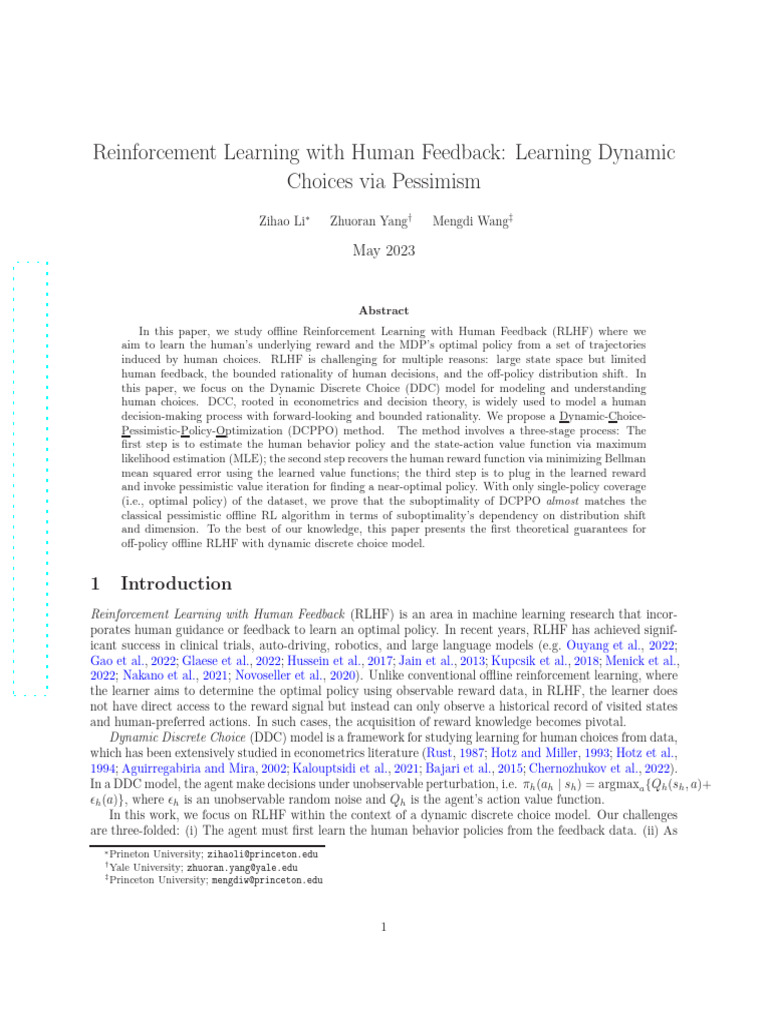 Reinforcement Learning With Human Feedback | PDF