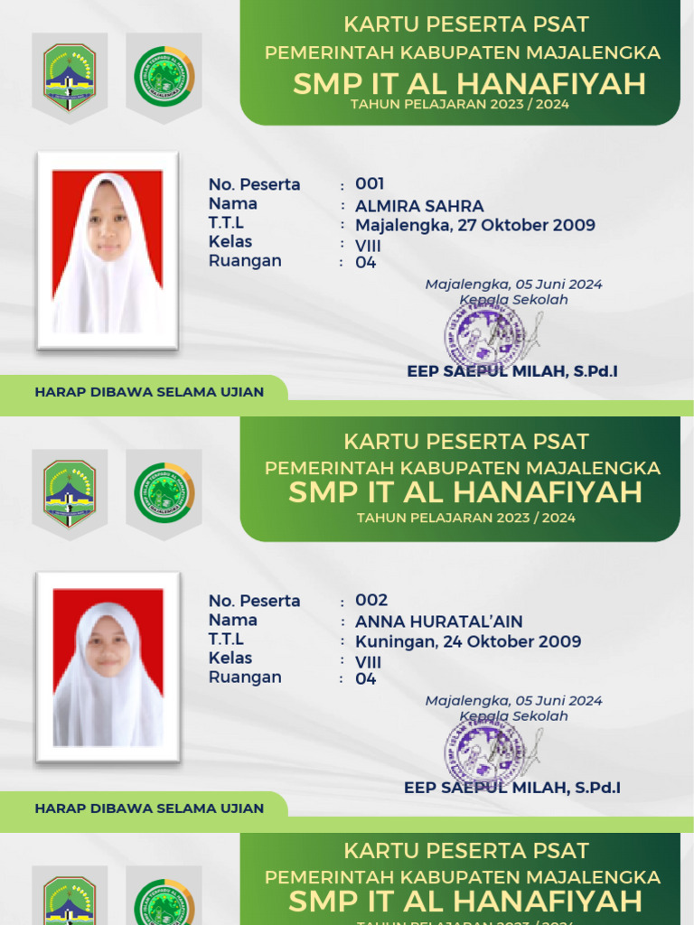 (Buat Banyak 1) Putih Hijau Korporat Kartu Pelajar Siswa SMA Id Card | PDF