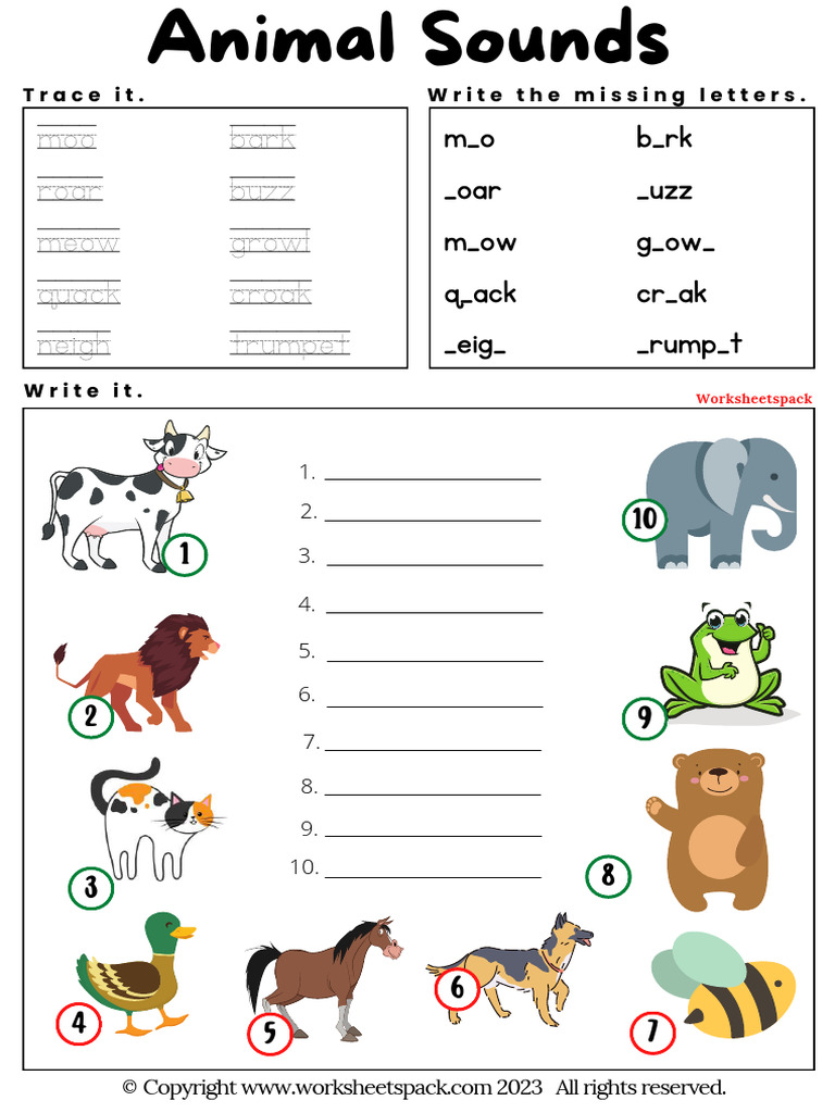 Animal Sounds Worksheets Printable | PDF