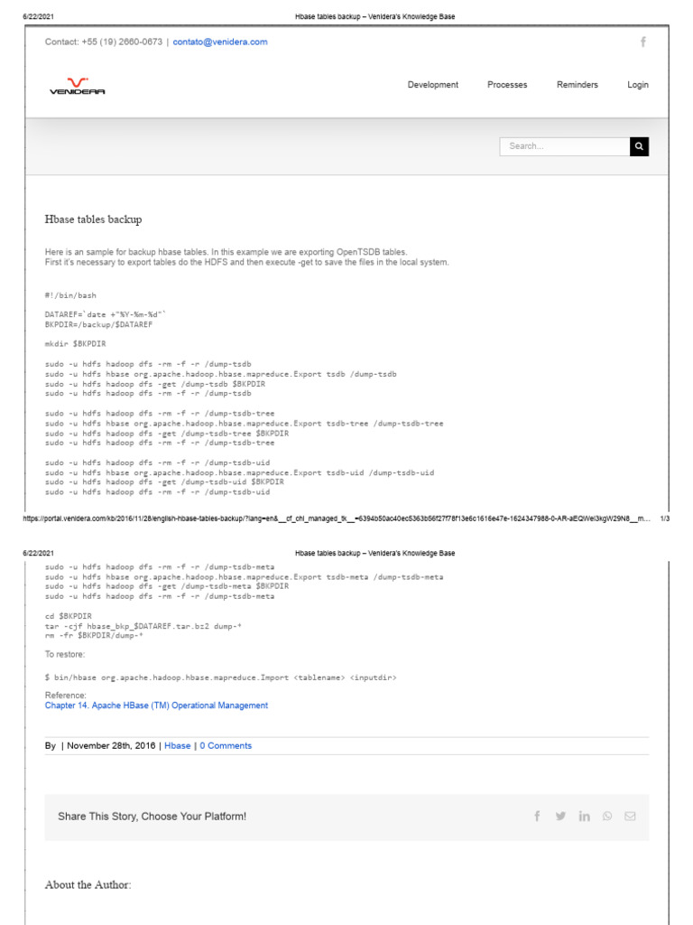 Hbase Tables Backup - Venidera's Knowledge Base | PDF