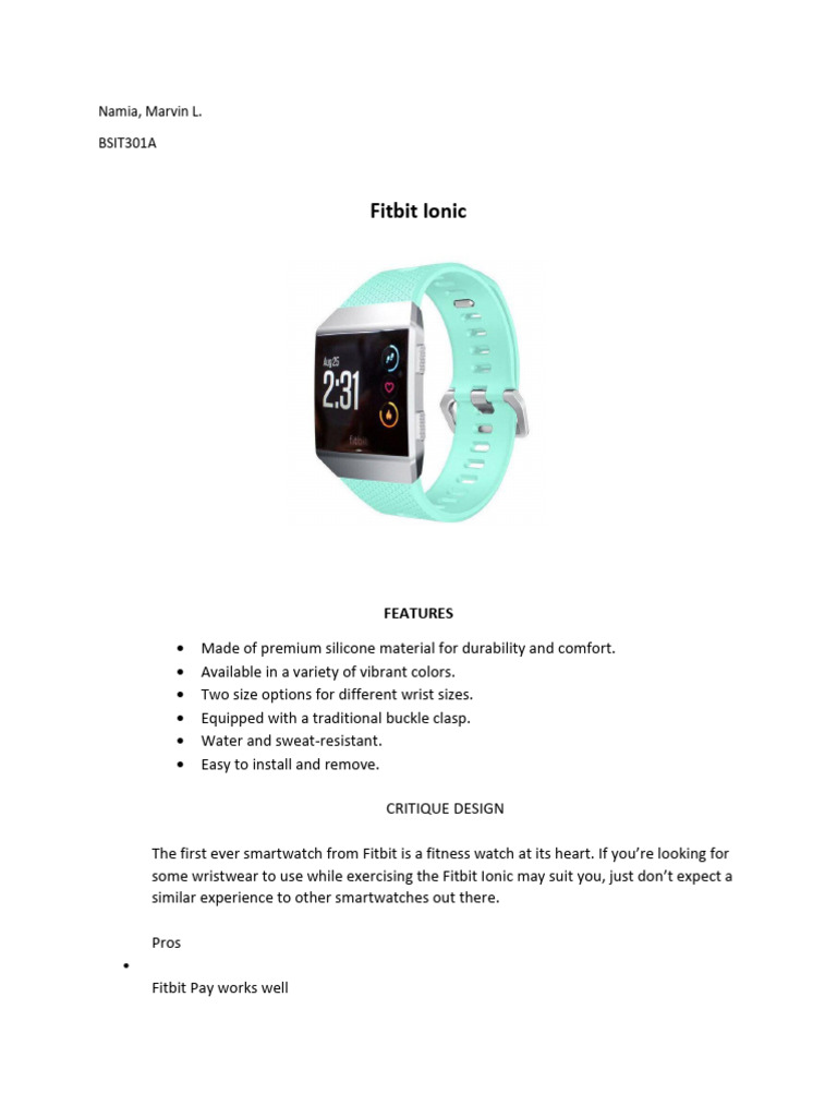 Fitbit Ionic: Namia, Marvin L. BSIT301A | PDF