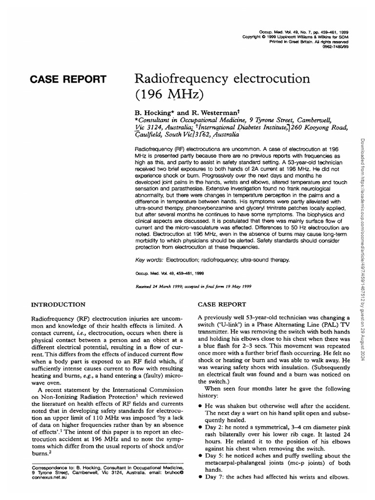 Radiofrequency Electrocution (196 MHZ) : Case Report | PDF
