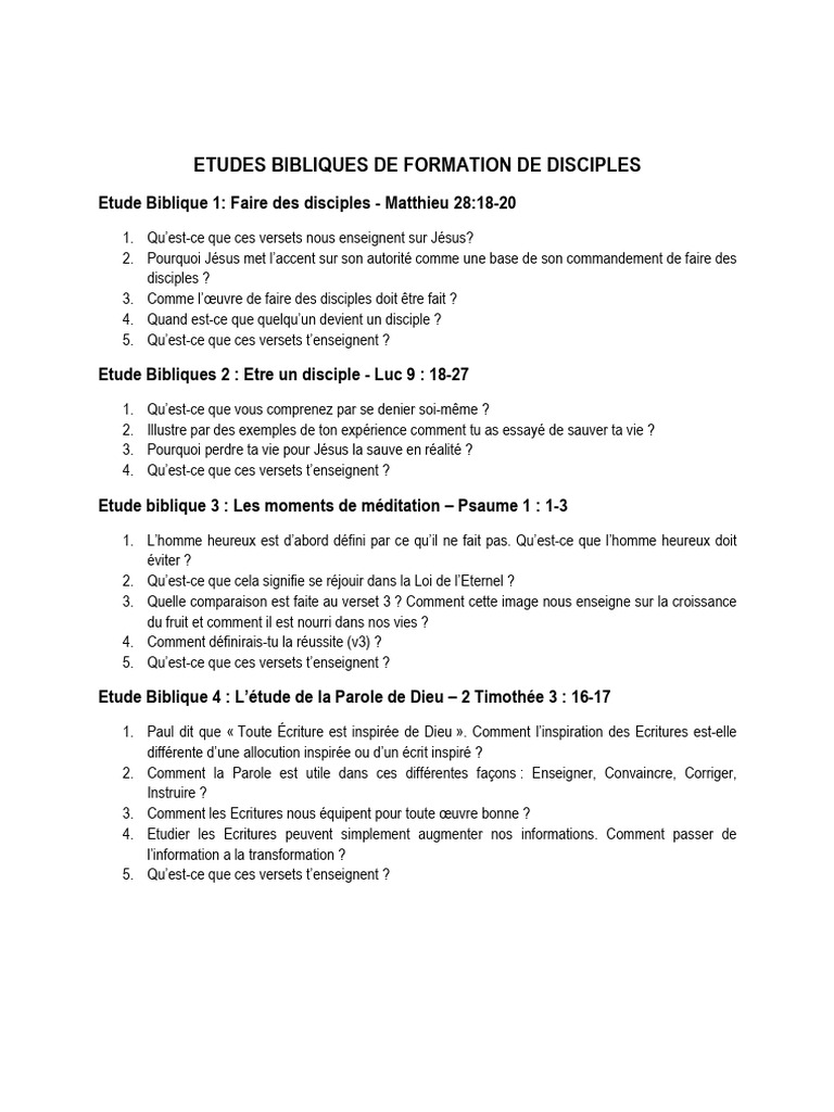 Etudes Bibliques de Formation de Disciples | PDF