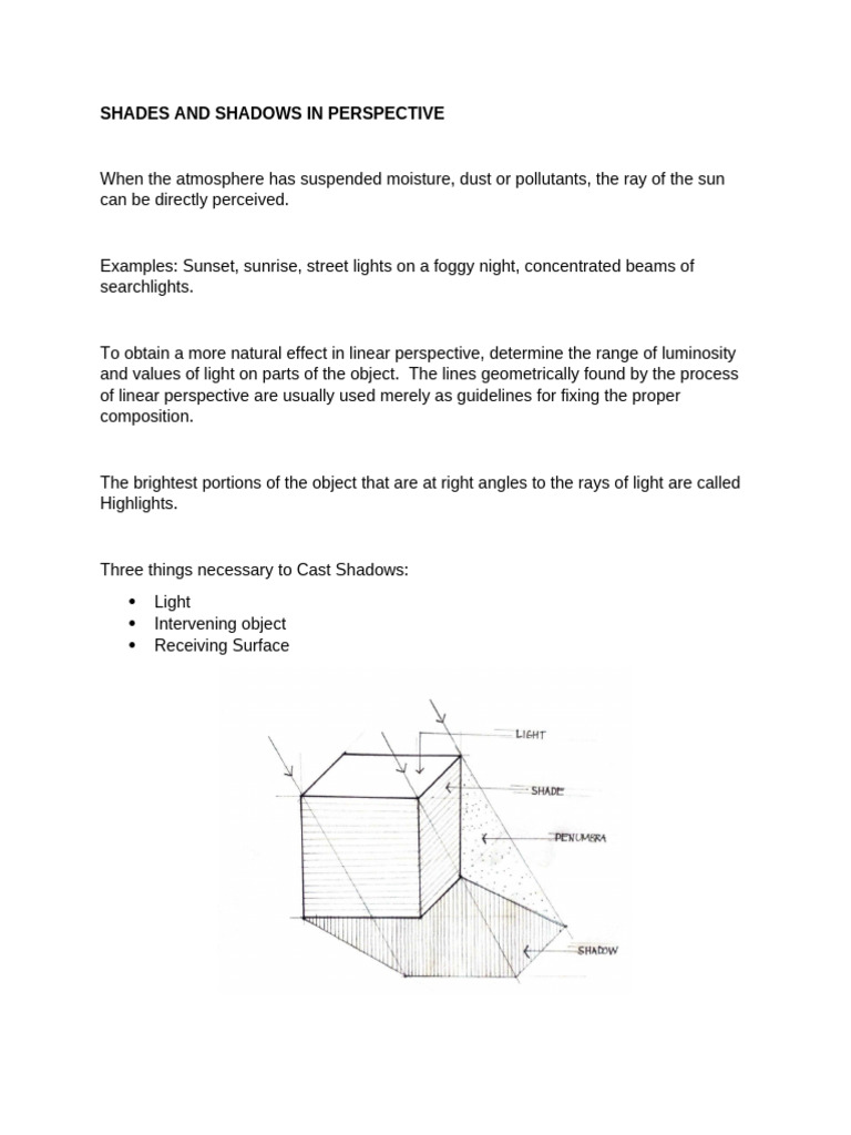 Shades and Shadows On Perspective Drawing | PDF