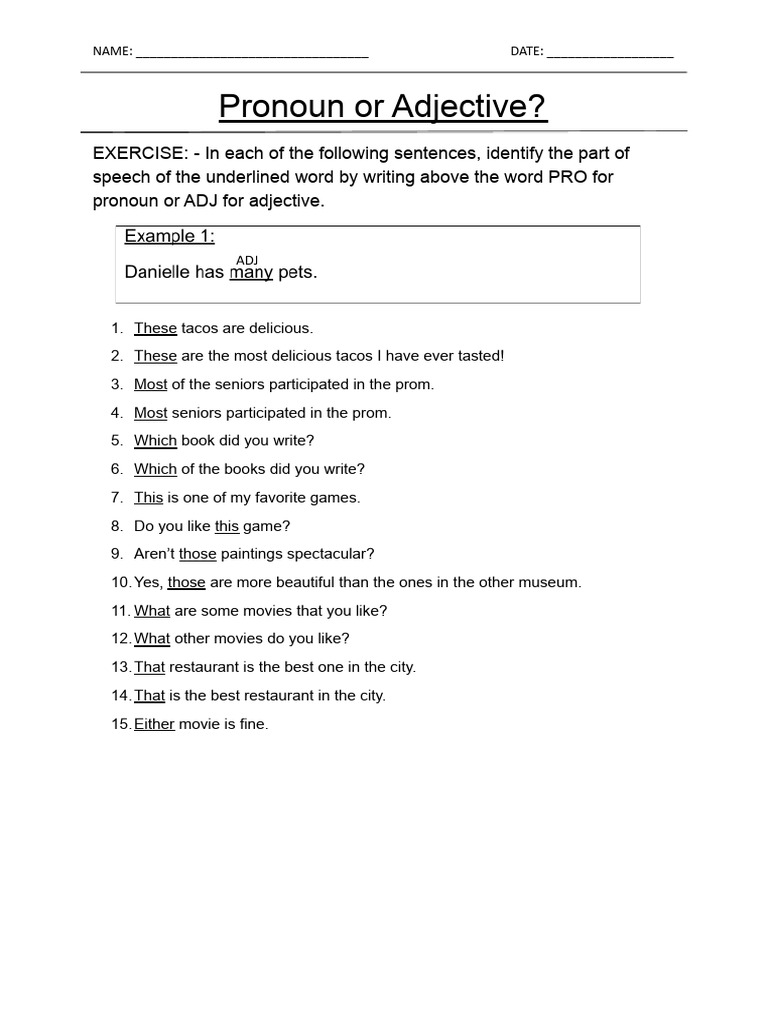 Pronoun or Adjective | PDF