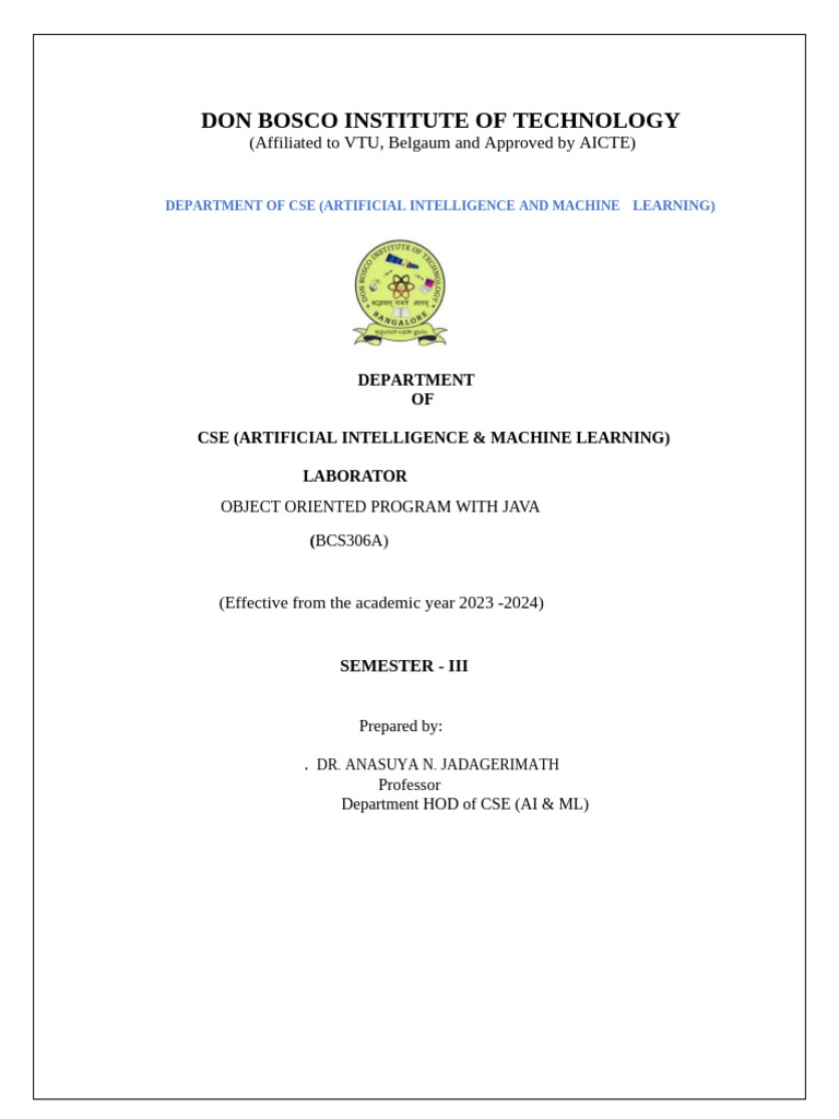 Object - Oriented - Programming With JavaLab - Manual (3th Sem) | PDF