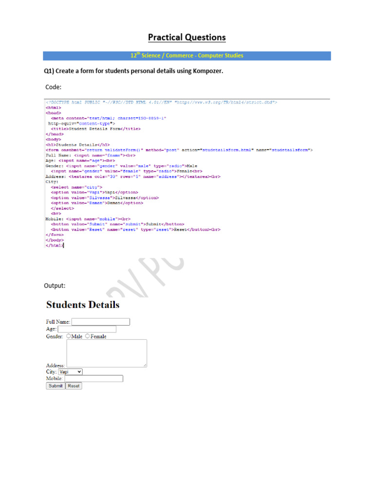 12th Practical Ques | PDF