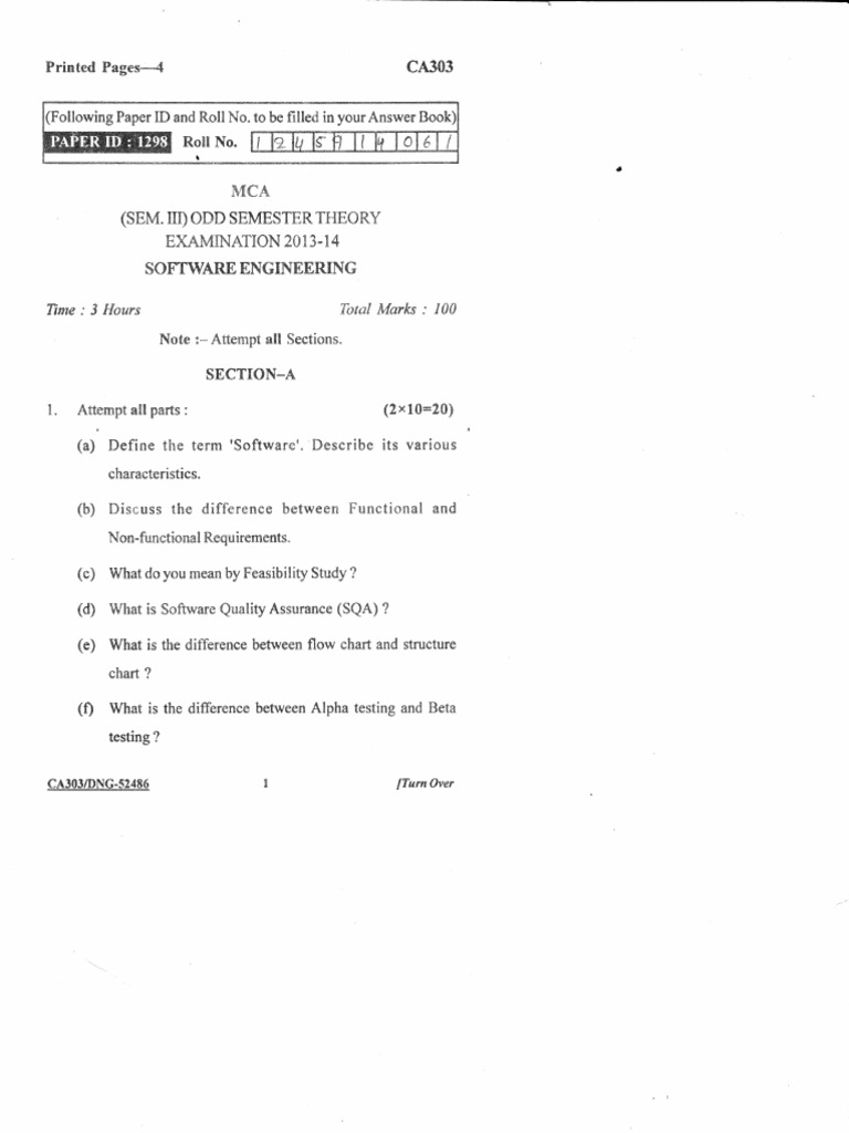 Mca 3 Sem Software Engineering Ca303 2014 | PDF