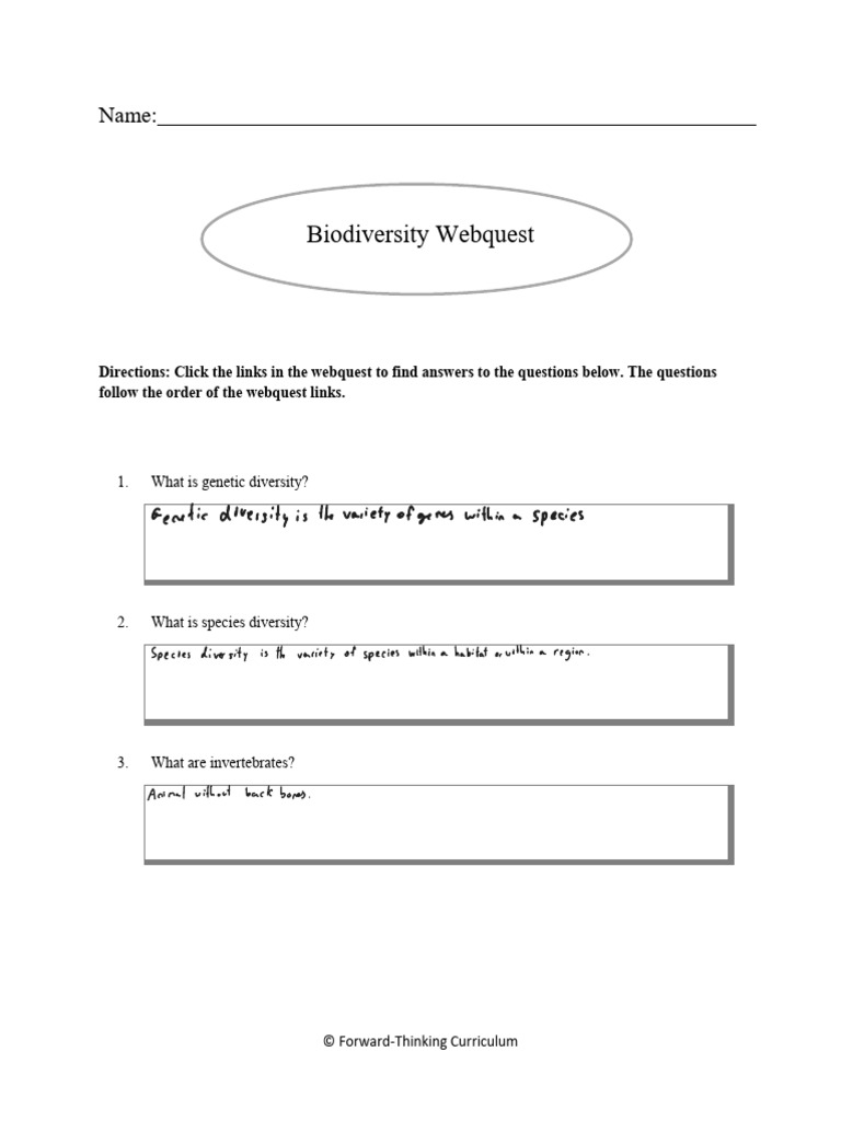 Biodiversity Worksheet | PDF