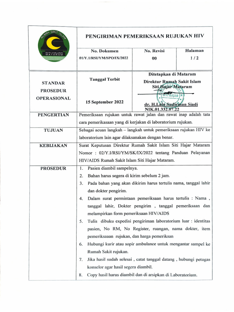 SOP Pemeriksaan Rujukan HIV Setelah Pelayanan Poli VCT | PDF