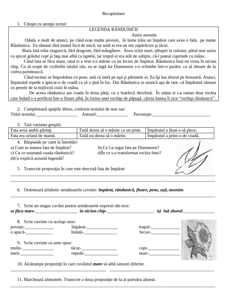 Recapitulare Abecedar 1 | PDF