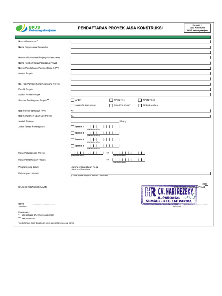 Formulir BPJS CV - Hari Rezeky | PDF