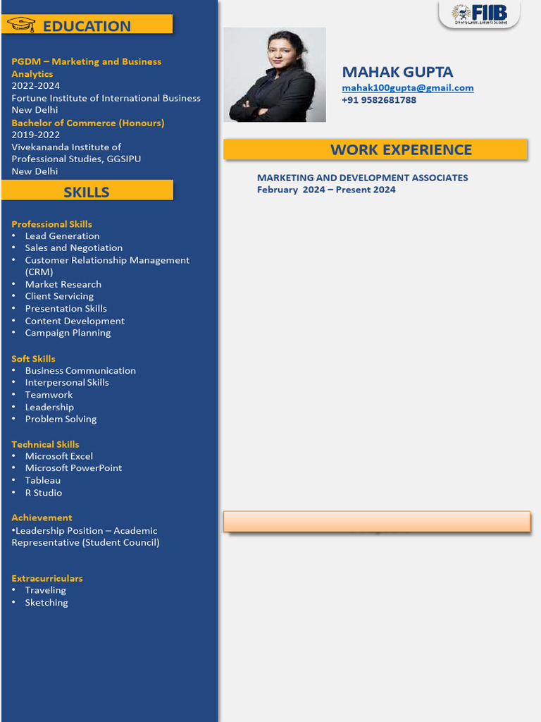 Mahak Gupta 22pgdm073 Resumee | PDF