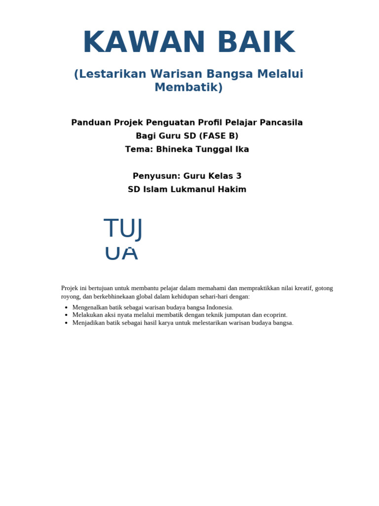 Modul Proyek Kawan Baik (Lestarikan Warisan Bangsa Melalui Membatik) Kelas 3 Fase B | PDF