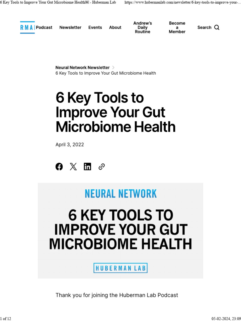 6 Key Tools To Improve Your Gut Microbiome Health - Huberman Lab | PDF