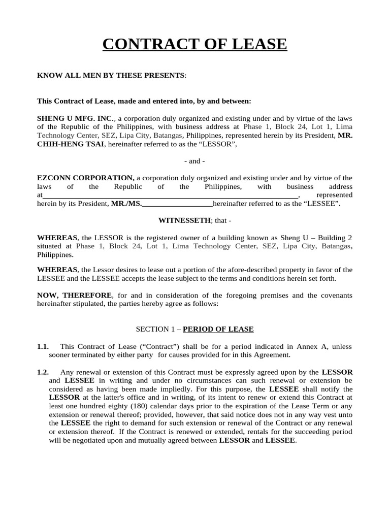 Draft Lease Contract - EZCONN - Feedback - 20240612 | PDF