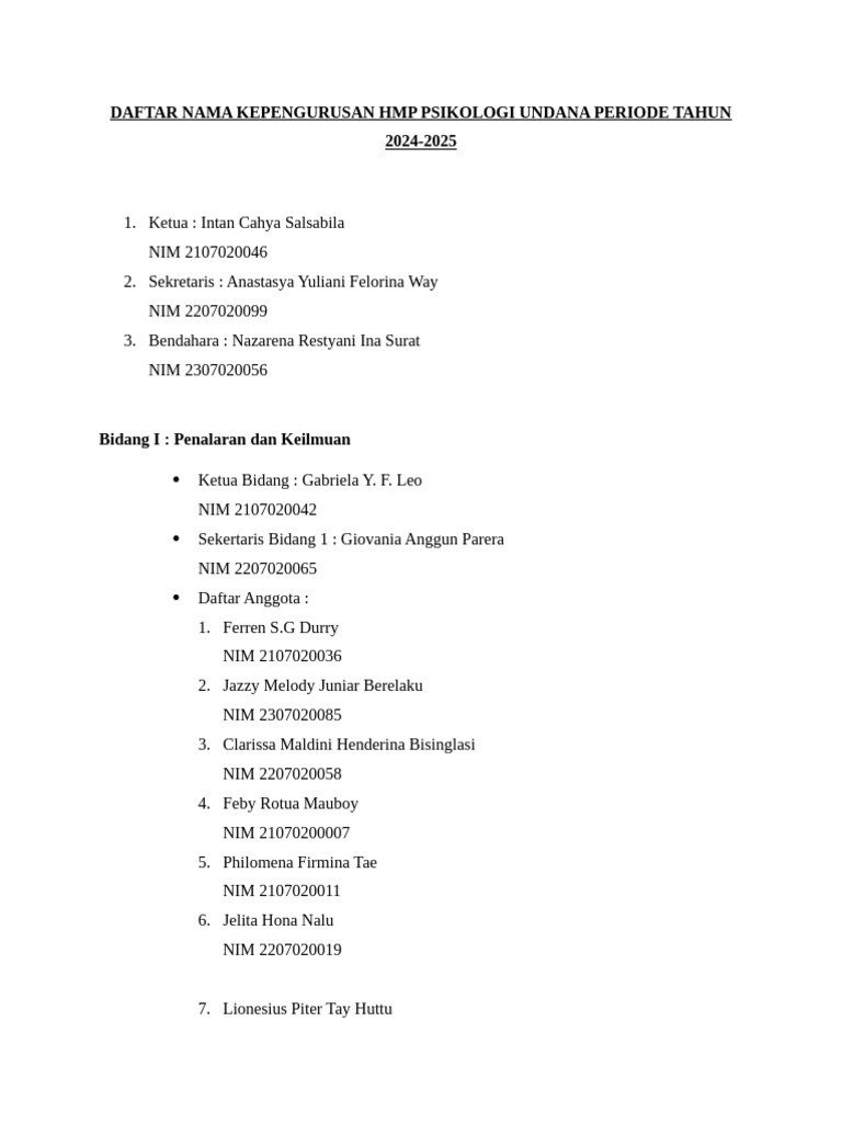 Struktur HMP Psikologi Periode 2024-2025 | PDF