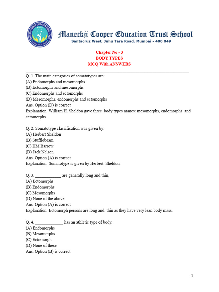 MCQ Chapter 3 Body Types | PDF