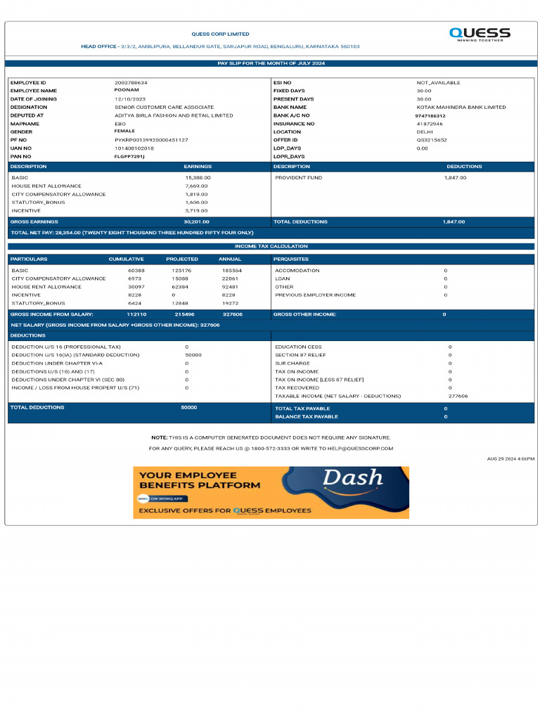 Poonam Salry Slip | PDF