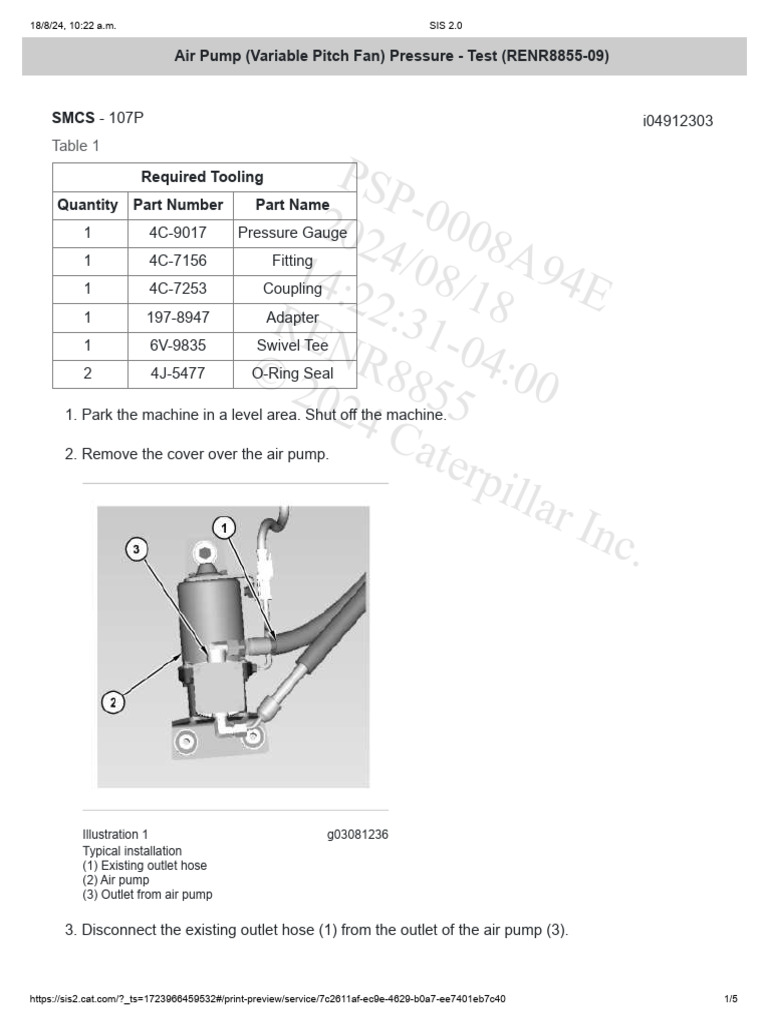 Air Pump (Variable Pitch Fan) Pressure - Test (RENR8855-09) | PDF