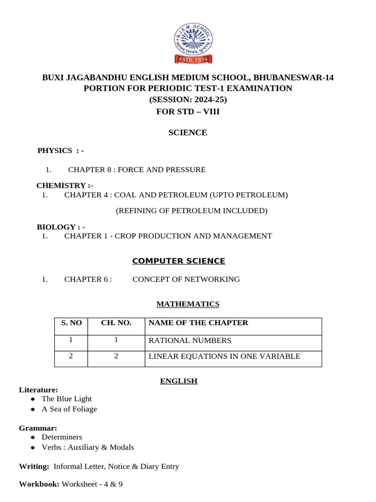 Portion For STD-8 | PDF