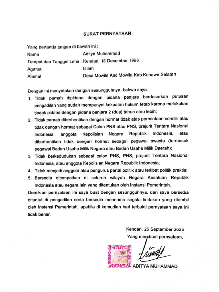 E Materai 2 - Surat - Pernyataan | PDF