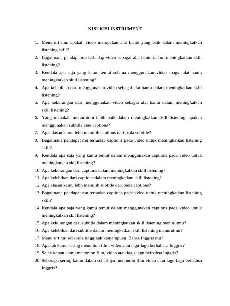 Kisi Kisi Instrument | PDF