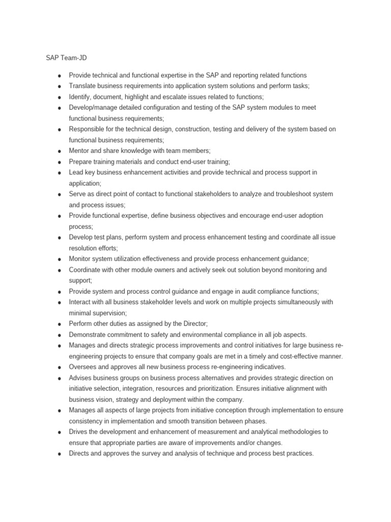 SAP Team-JD | PDF