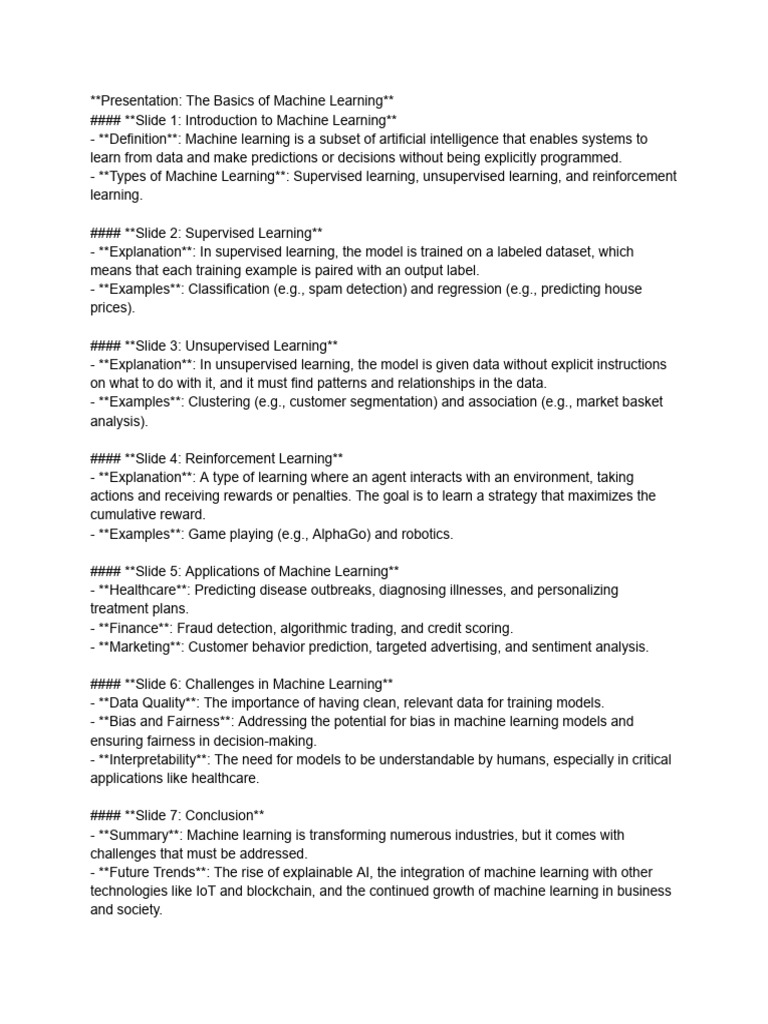 Presentation - The Basics of Machine Learning | PDF