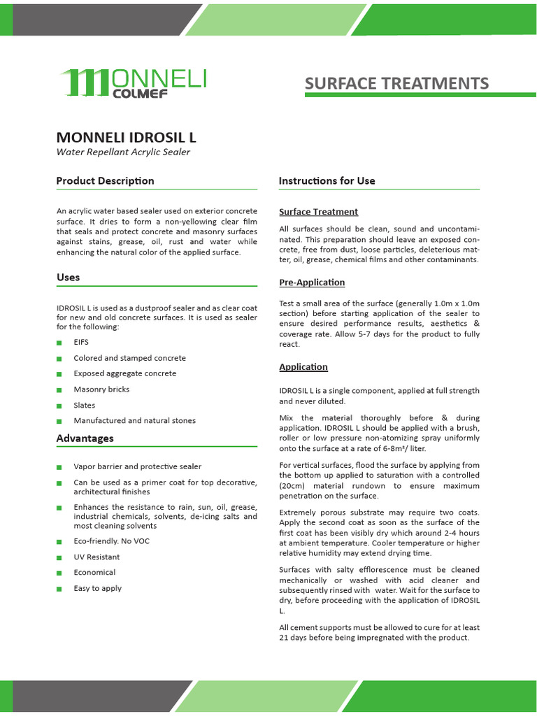 Monneli Idrosil L Doc Technical Map en 1197 | PDF | Water | Concrete