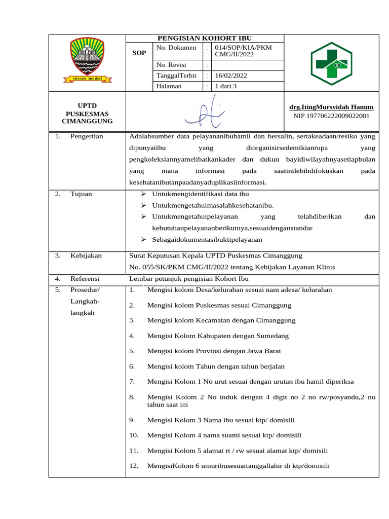 014 Sop Kohort Ibu | PDF