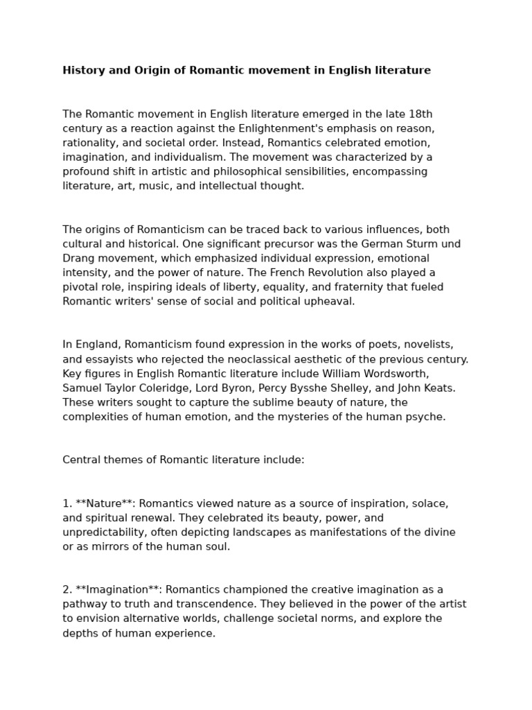 History and Origin of Romantic Movement in English Literature | PDF