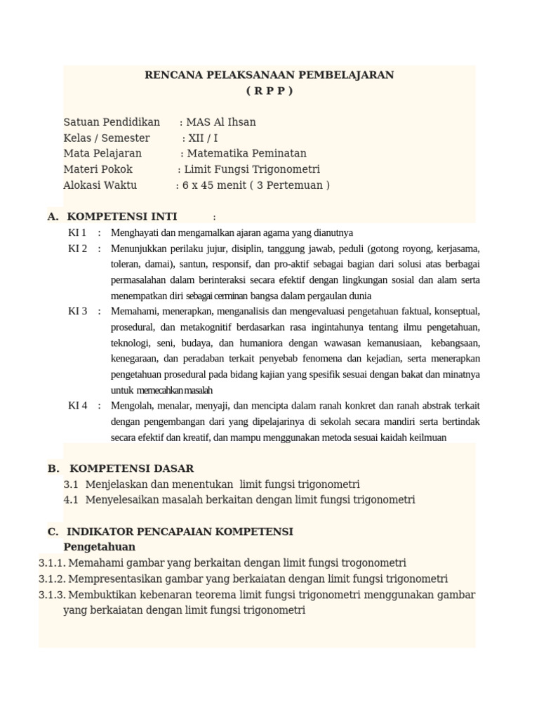 RPP Limit Fungsintrigonometri | PDF