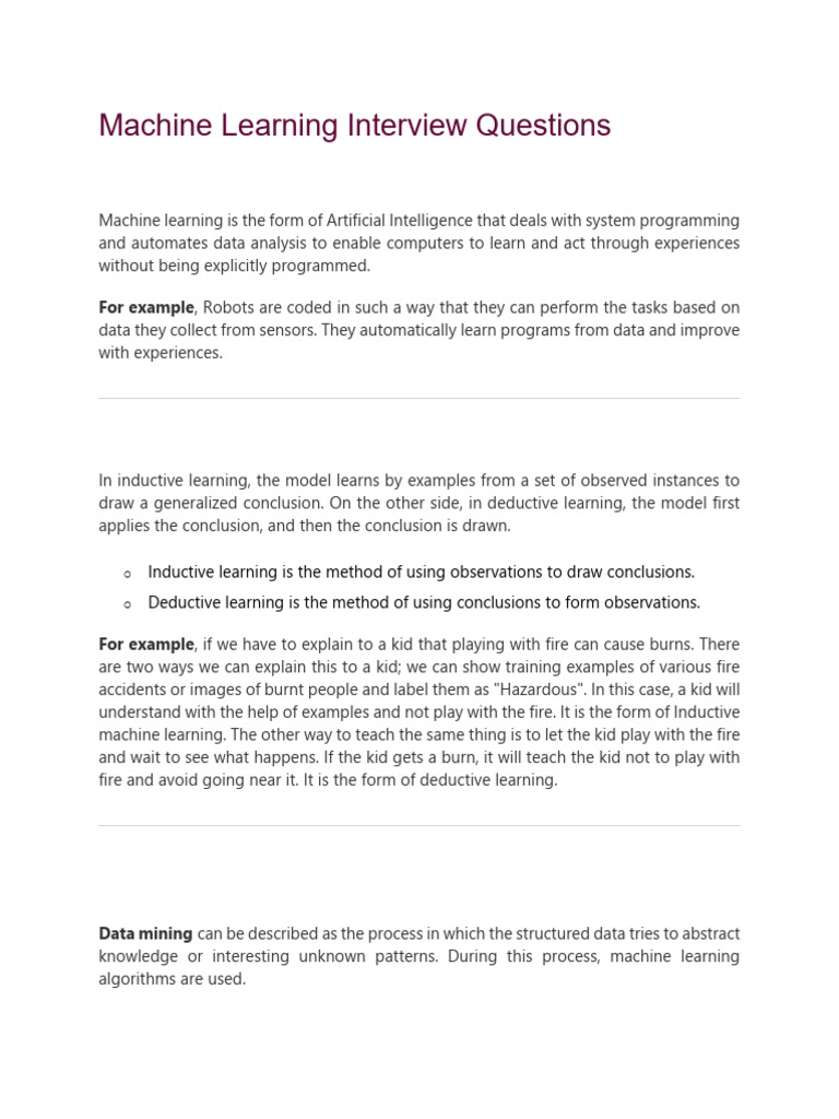 Machine Learning Interview Questions & Answers - MIQ | PDF | Machine Learning | Statistical ...