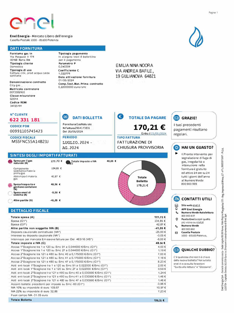 Gas Bill Summary for July-August 2024 | PDF