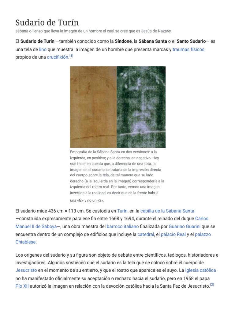 Sudario de Turín - Wikipedia, La Enciclopedia Libre | PDF