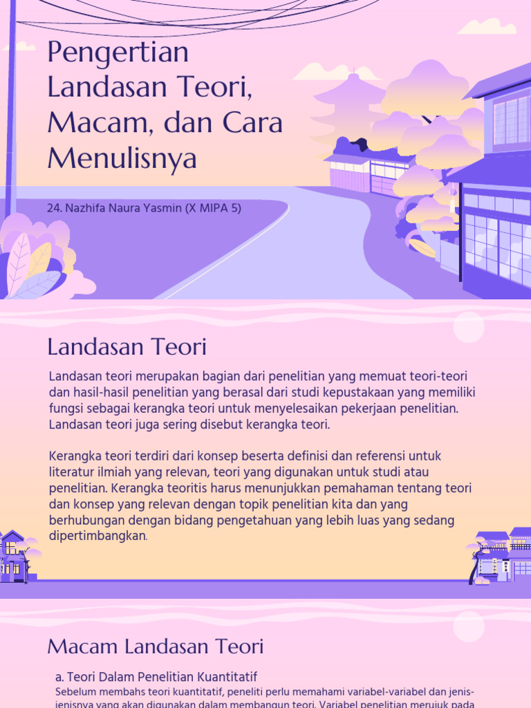 Pengertian Landasan Teori, Macam, Dan Cara Menulisnya: 24. Nazhifa Naura Yasmin (X MIPA 5) | PDF