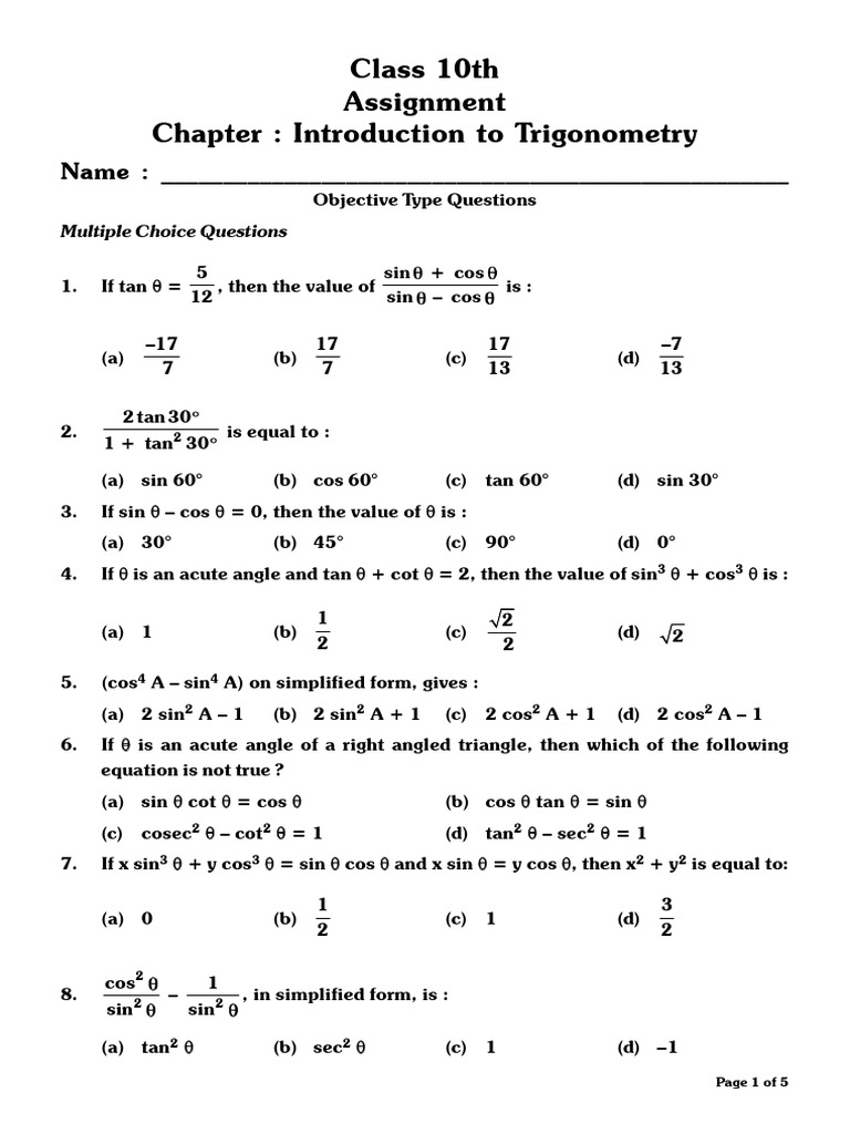 Class10th (IntroductiontoTrigonometry) | PDF