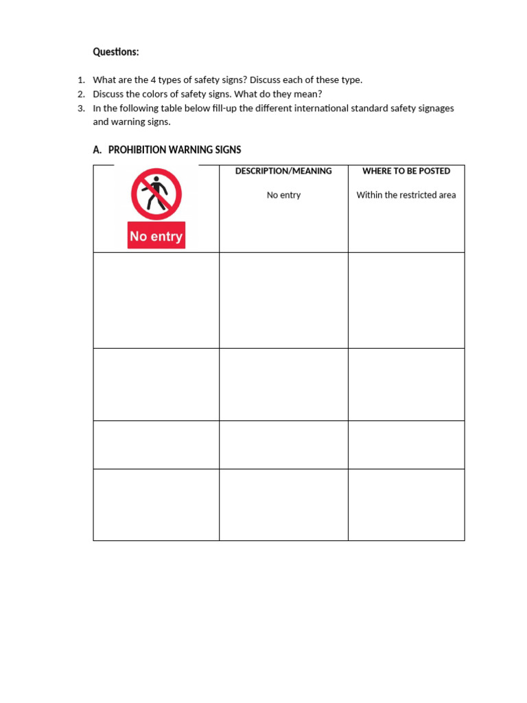 Safety Signages Warning Symbols For Basic Occupational Safety Health | PDF