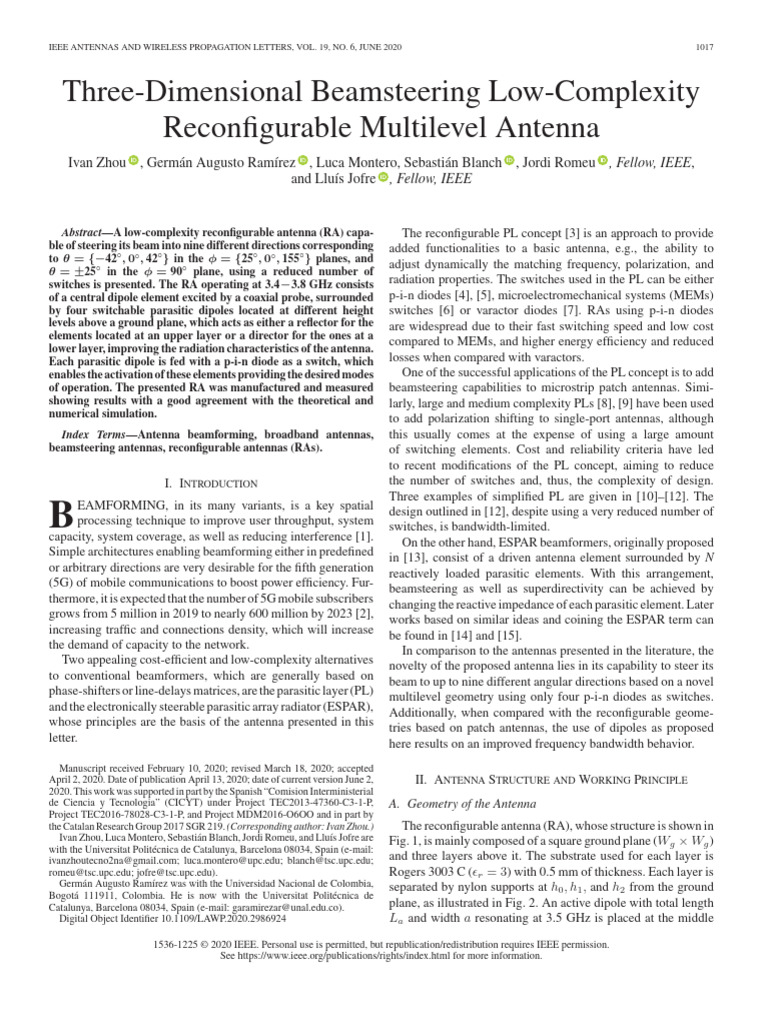 Three-Dimensional Beamsteering Low-Complexity Reconfigurable Multilevel Antenna | PDF